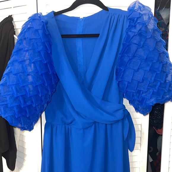 Vintage | Dresses | Vintage Dress Blue Puff Sleeve 8s Shoulder Pads ...